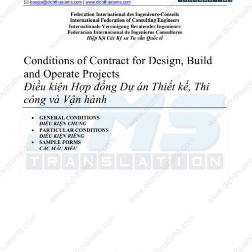Điều kiện hợp đồng FIDIC Gold Book 2008 song ngữ Archives - Dịch Thuật SMS